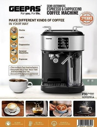 GEEPAS Espresso and Cappuccino Coffee Machine, Equipped with 20 Bar Hi ...