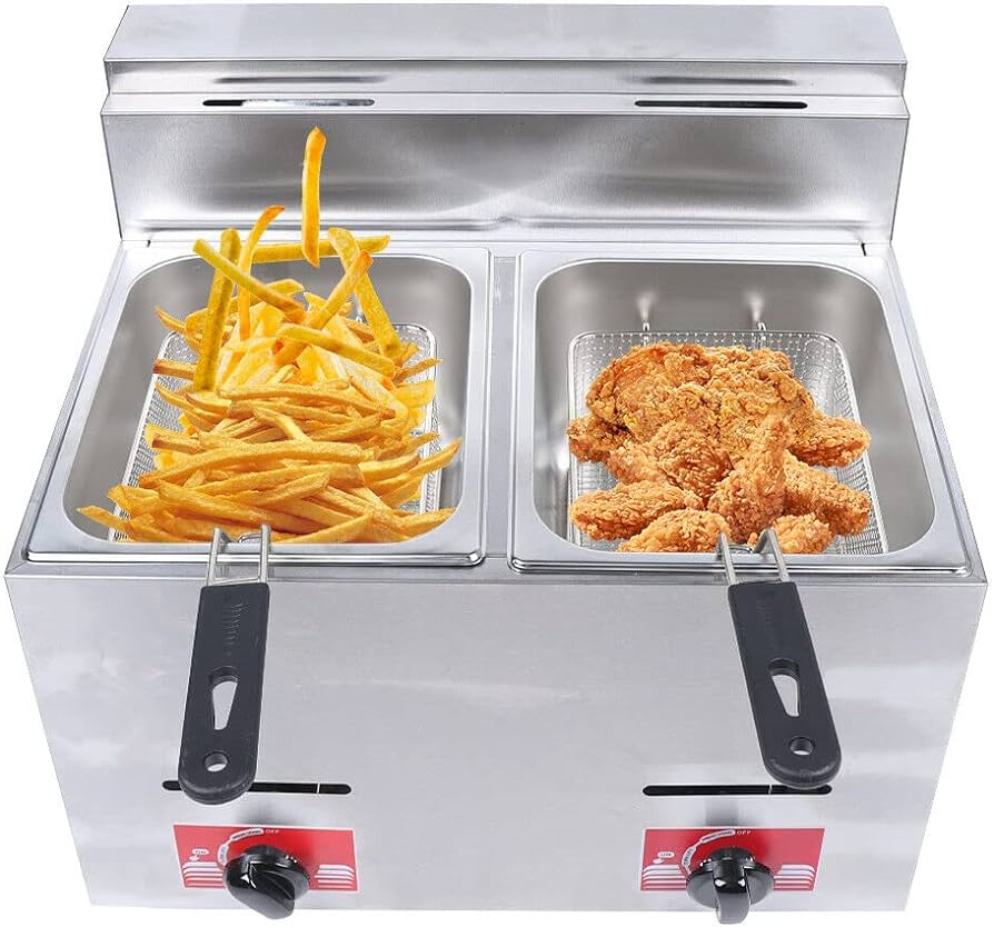 12L LPG Gas Deep Fryer ( 6+6 ) Dual Tanks Commercial Fry Baskets High ...